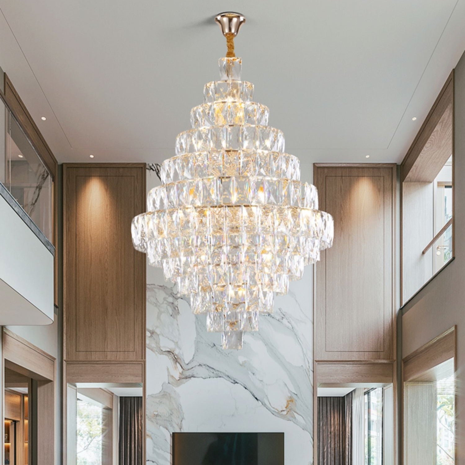 Extra Large Foyer Pure Crystal Ceiling Light Fixture Living Room Entra